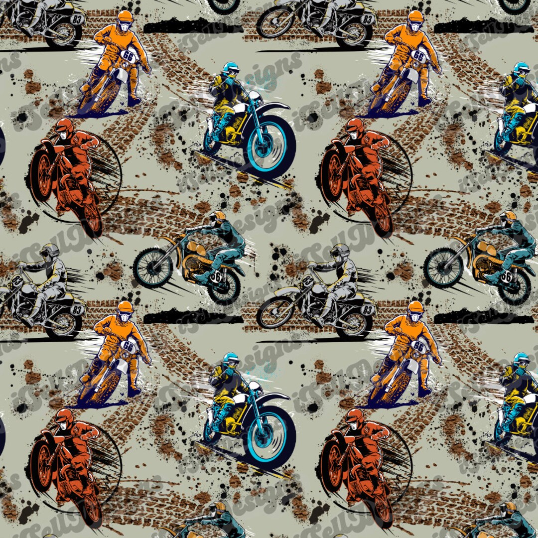 Motocross Racing Seamless Pattern: Fabric & Tumbler Design (digital ...