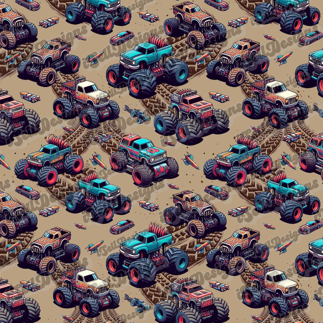 Monster Truck Seamless Pattern, Monster Trucks Design, Custom Seamless ...