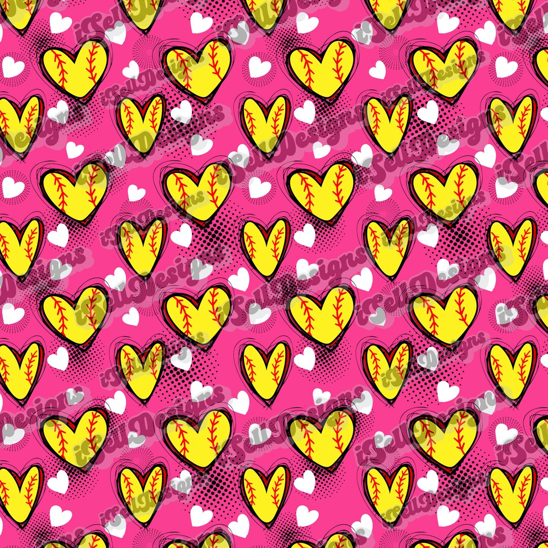 Softball Hearts Seamless Pattern: Sports Fabric Design (digital ...
