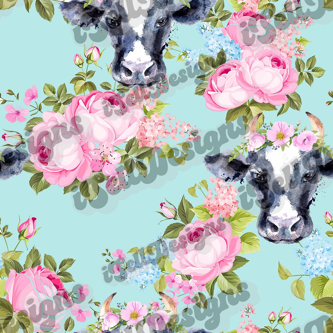 Cow Seamless Pattern, Floral Design, Custom Seamless Pattern, Cows ...