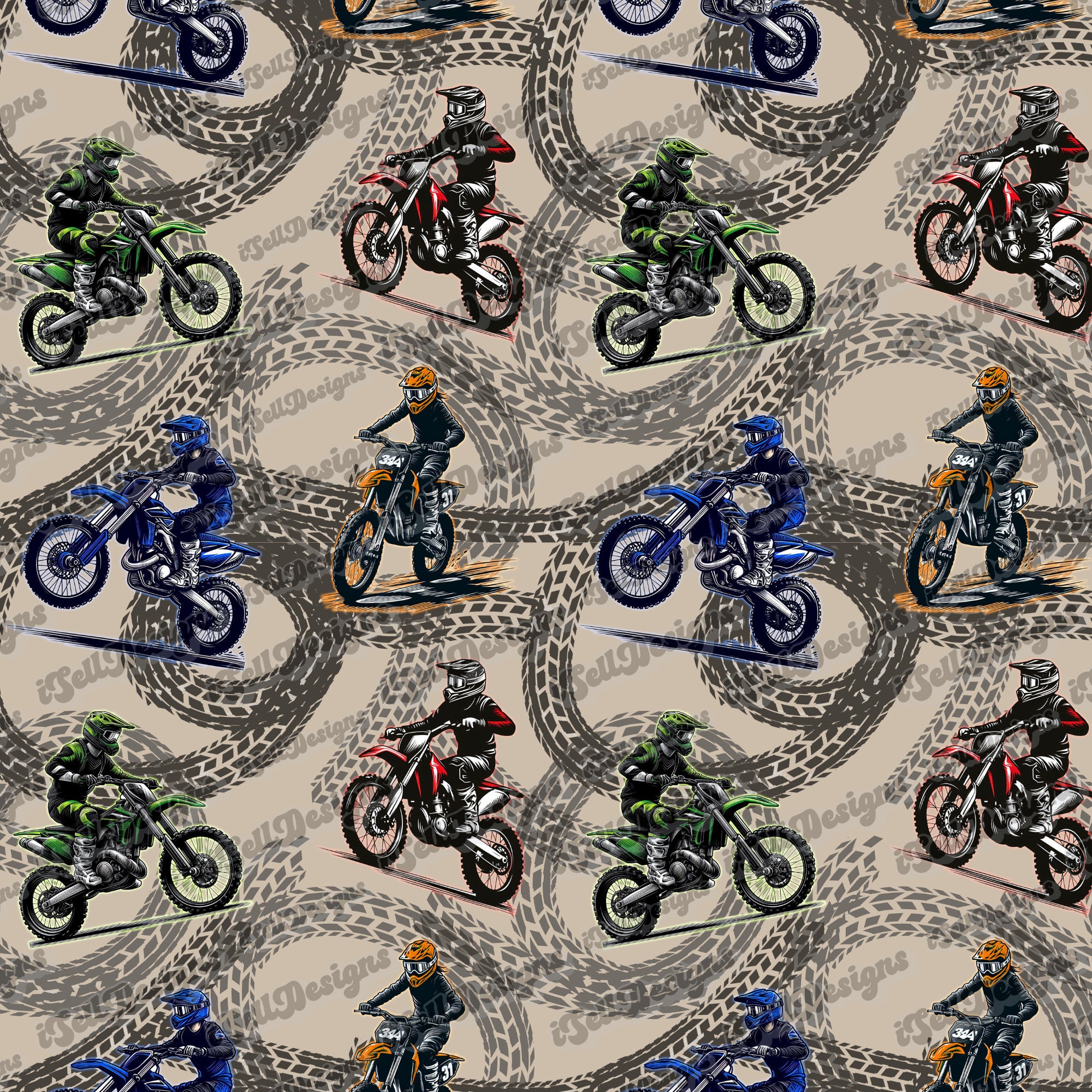 Motocross Seamless Pattern: Racing Tire Tracks Design (digital Download ...