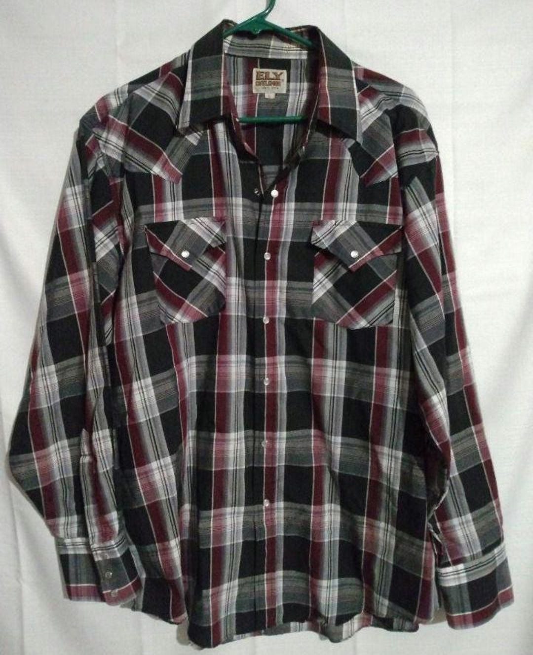 Vintage Men's Western Rodeo Snap Front Plaid Ely Cattleman Long Sleeve ...