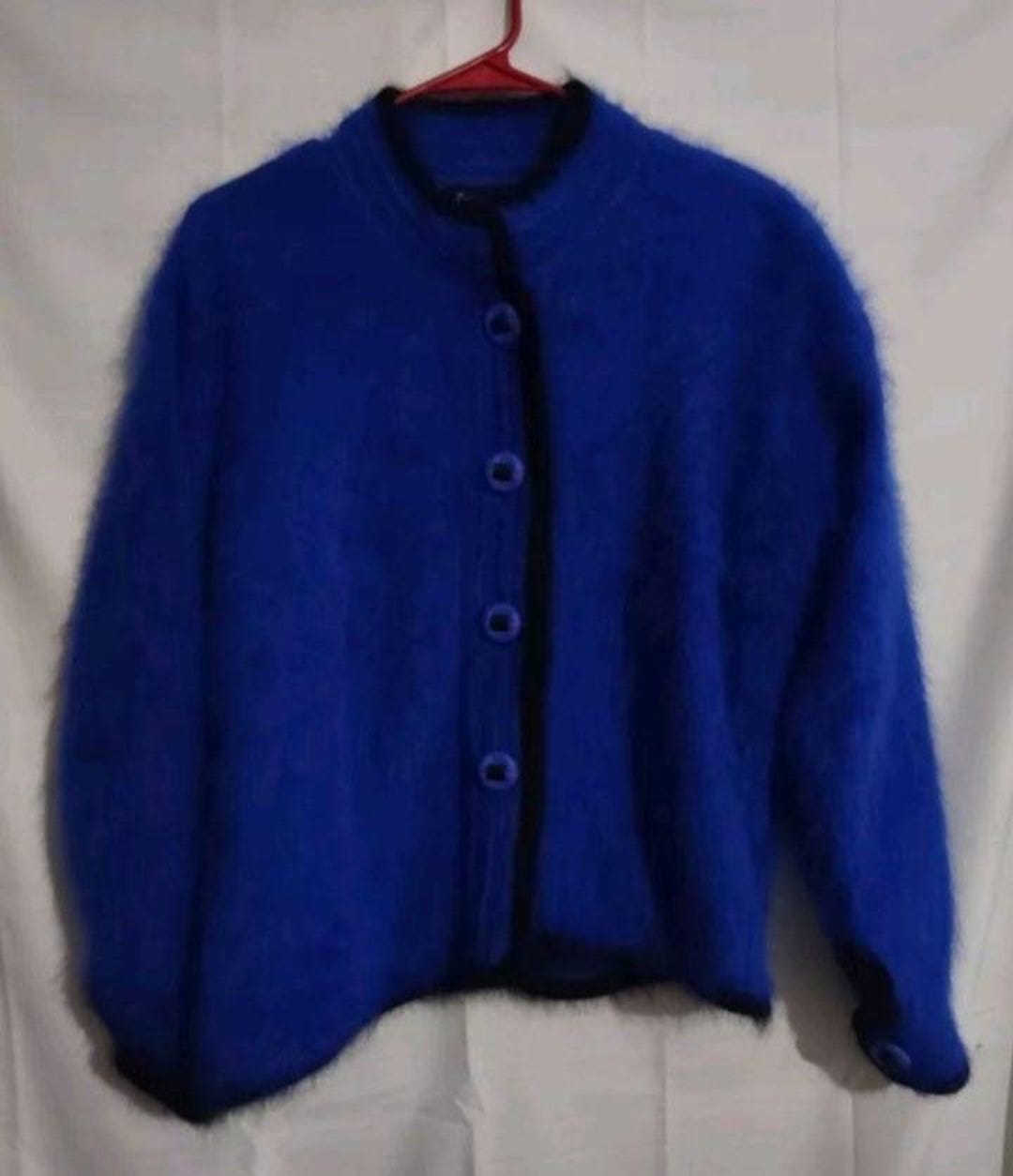 Beautiful Vintage Venesha Angora Blue Black Cardigan Sweater Blazer ...