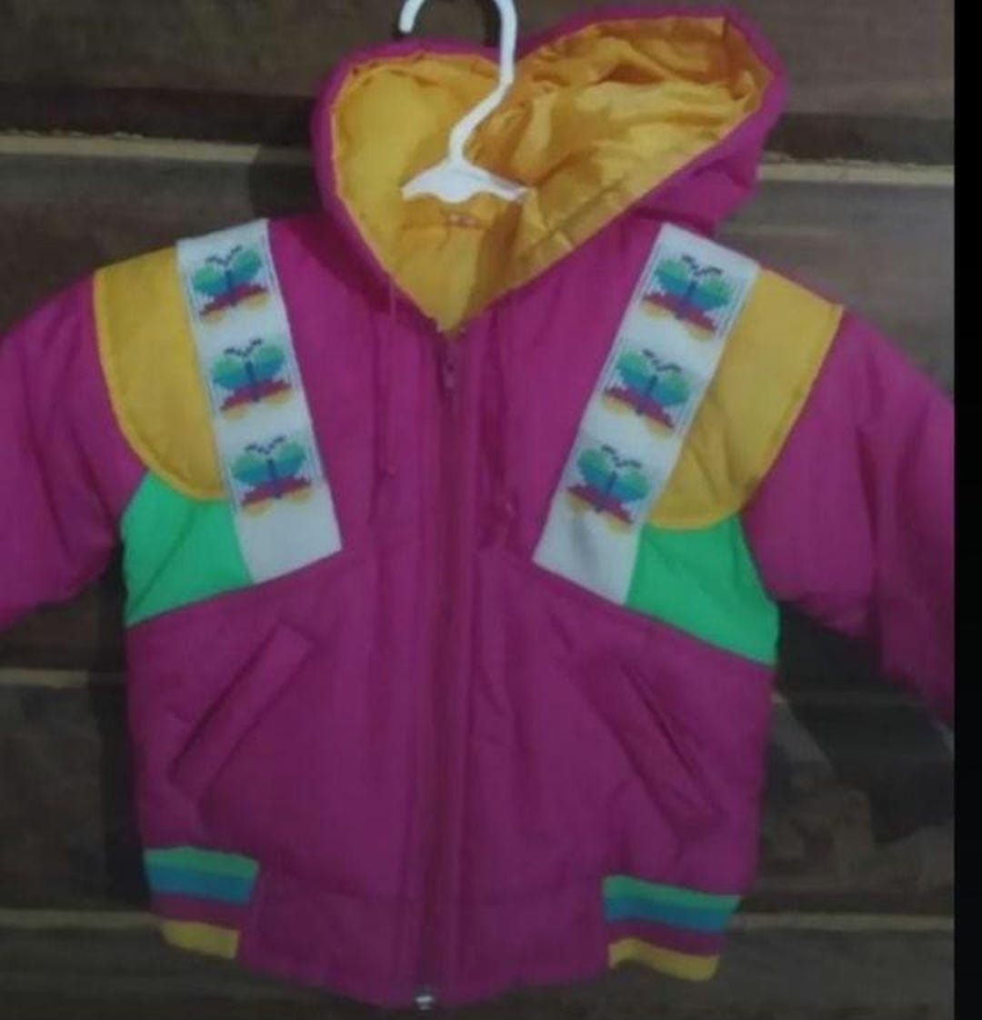 Vintage Bright Neon Butterfly Puffer Coat Jacket Toddler Girl Rainbow ...