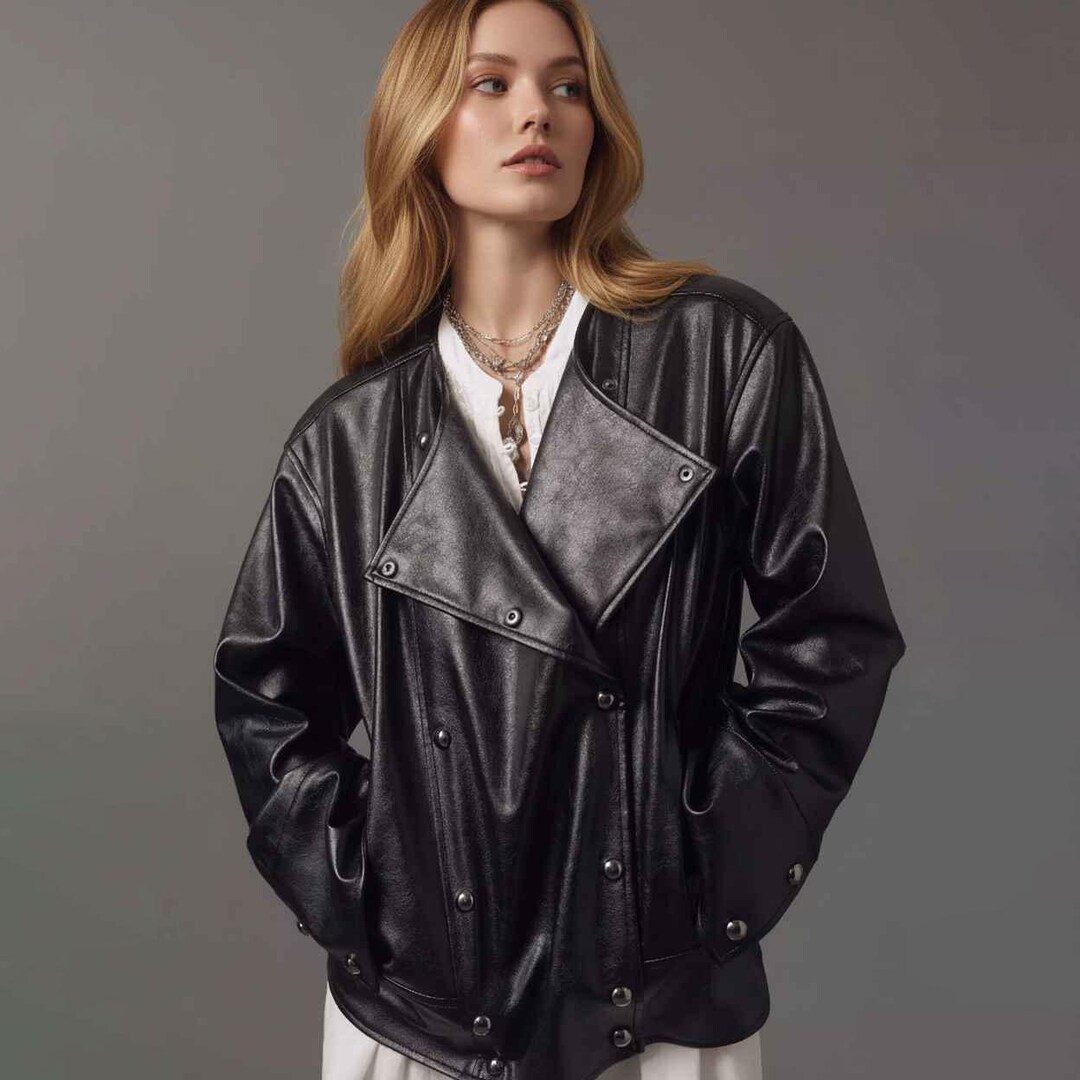 Handmade Women's Oversized Black Biker Leather Jacket, Vintage Style ...