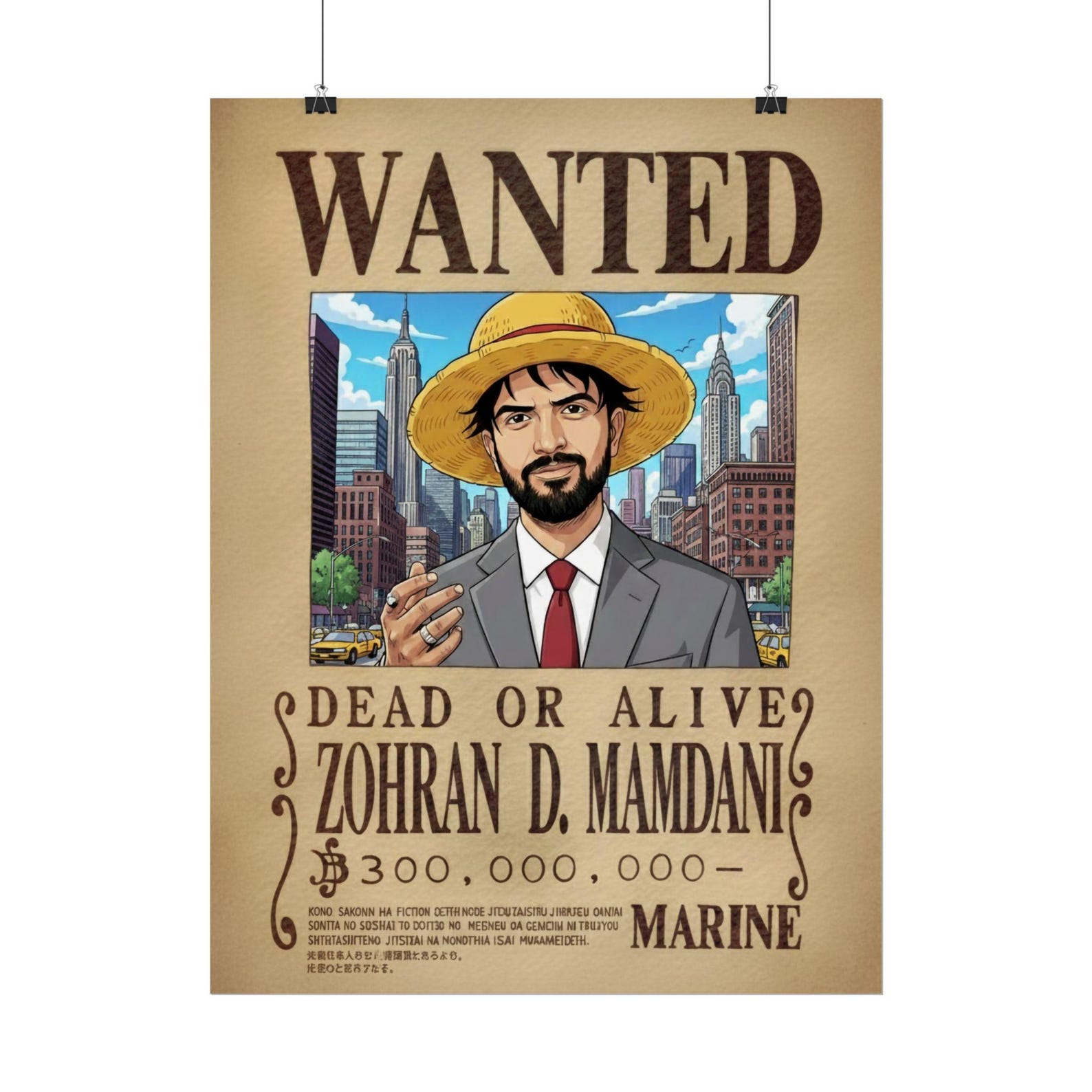 Zohran Mamdani Wanted Poster, NYC Mayor Anime Art, Progressive DSA Gift ...