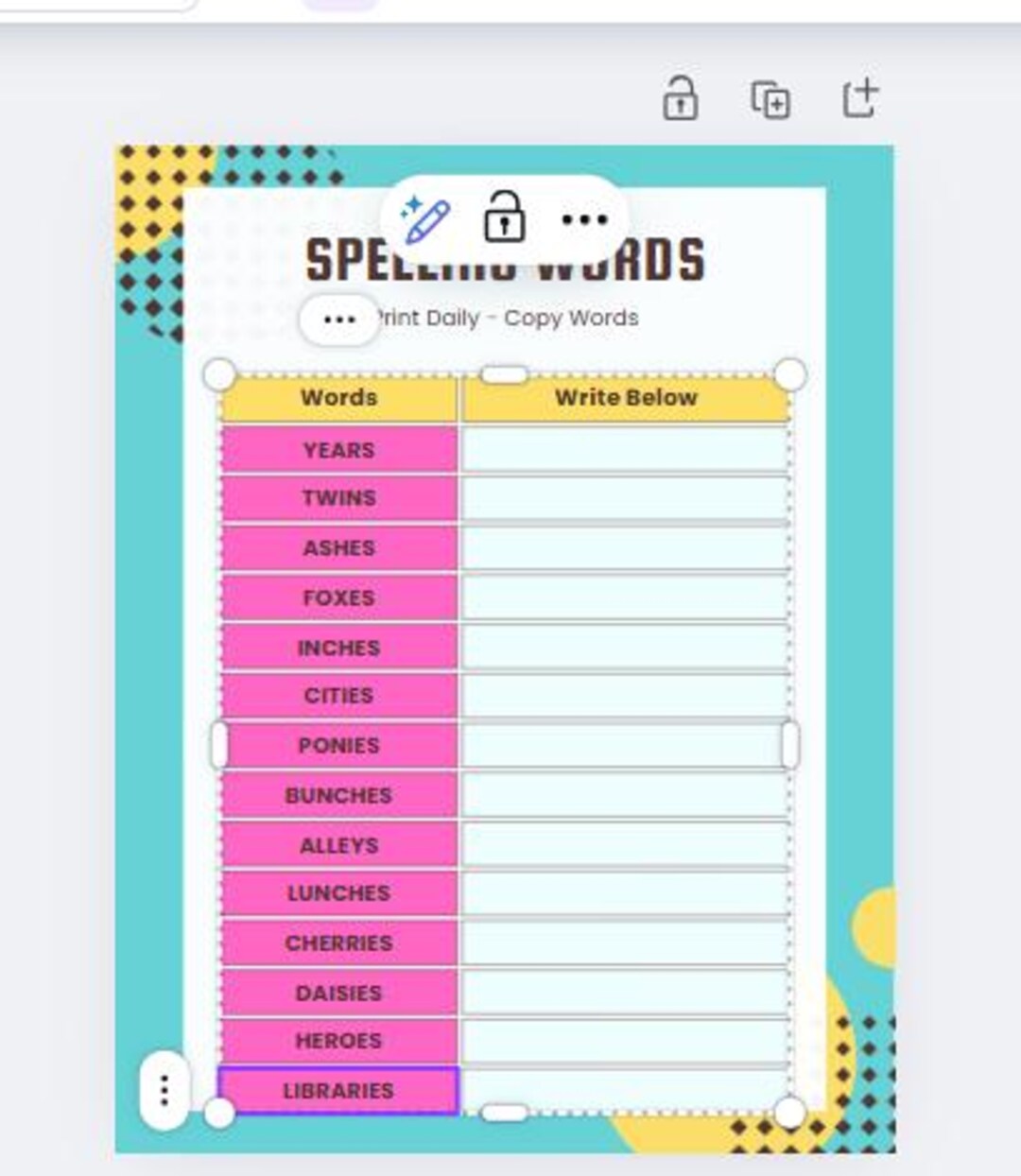 Weekly Spelling Word Template - Etsy