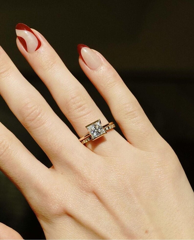 Princess Cut Half Bazel ,solitaire Princess Ring Moissanite Diamond ...