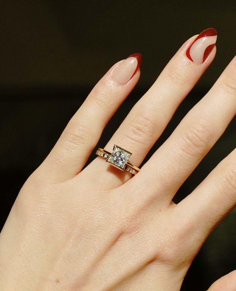Princess Cut Half Bazel ,solitaire Princess Ring Moissanite Diamond ...