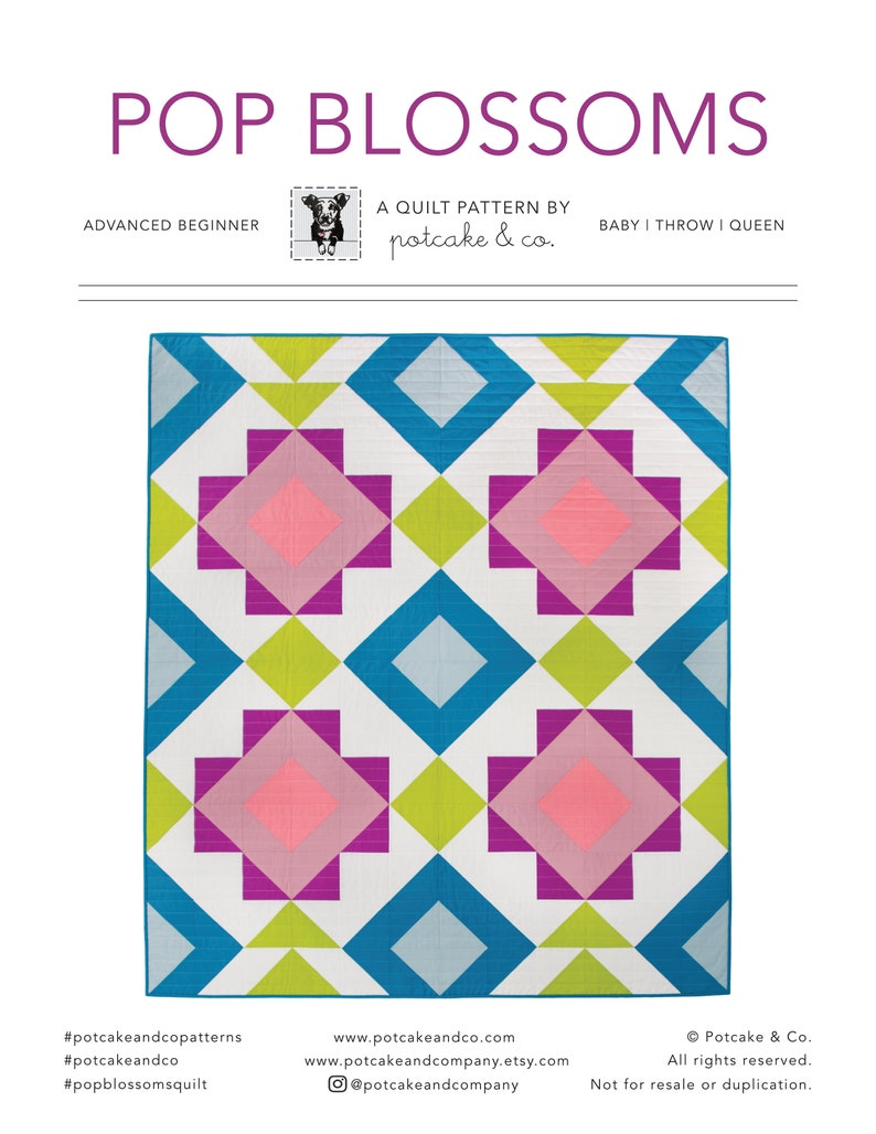 Pop Blossoms PDF Quilt Pattern for Baby, Throw, and Queen Quilt Sizes ...