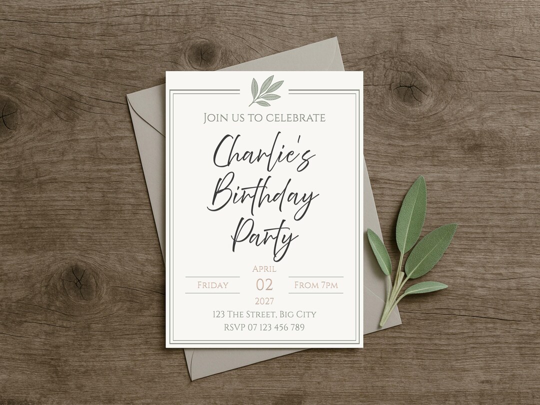 Elegant Party Invitation Template: Modern Birthday Invite, DIY in Canva ...
