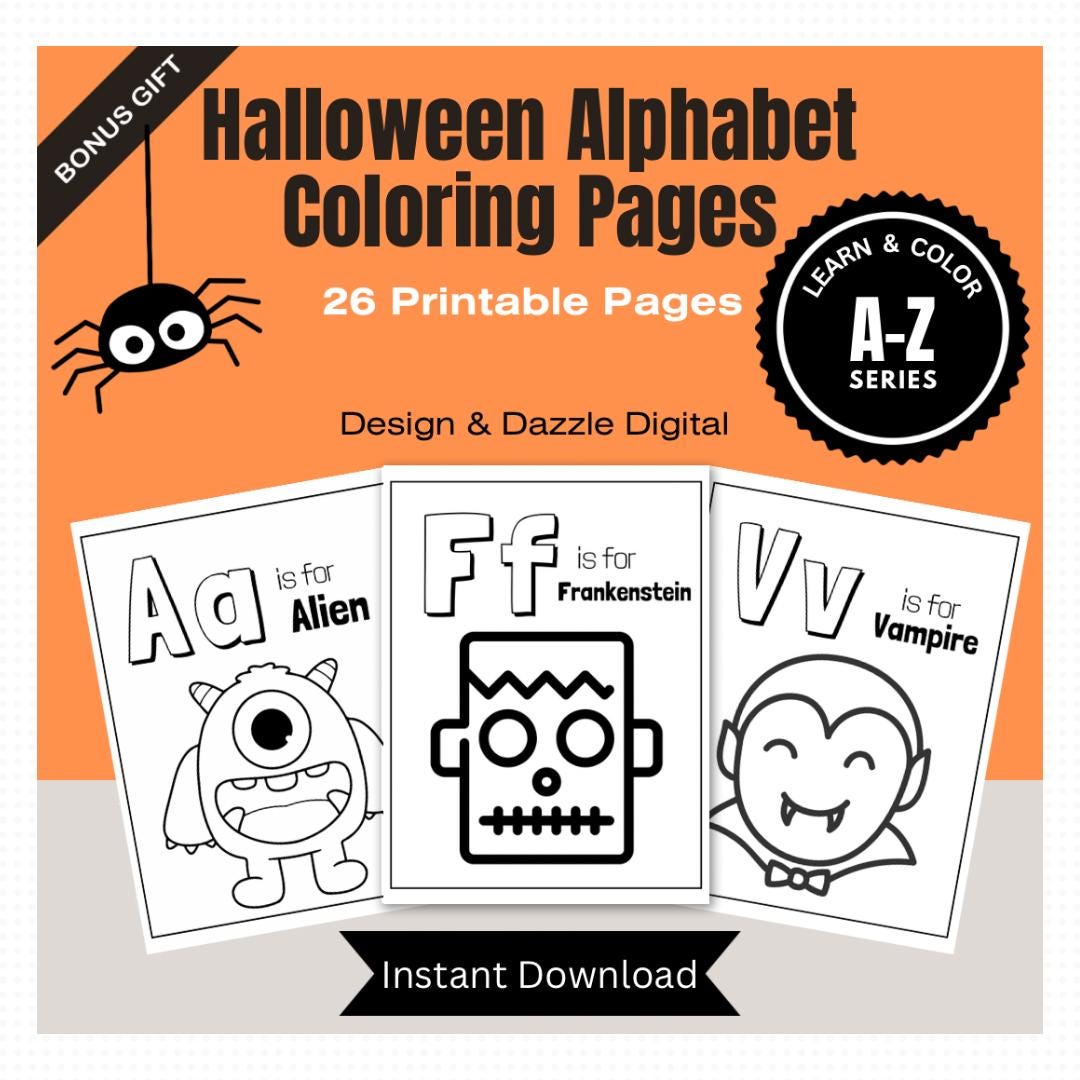 Halloween A–Z Alphabet Coloring Pages | Printable ABC Letters | Kids ...