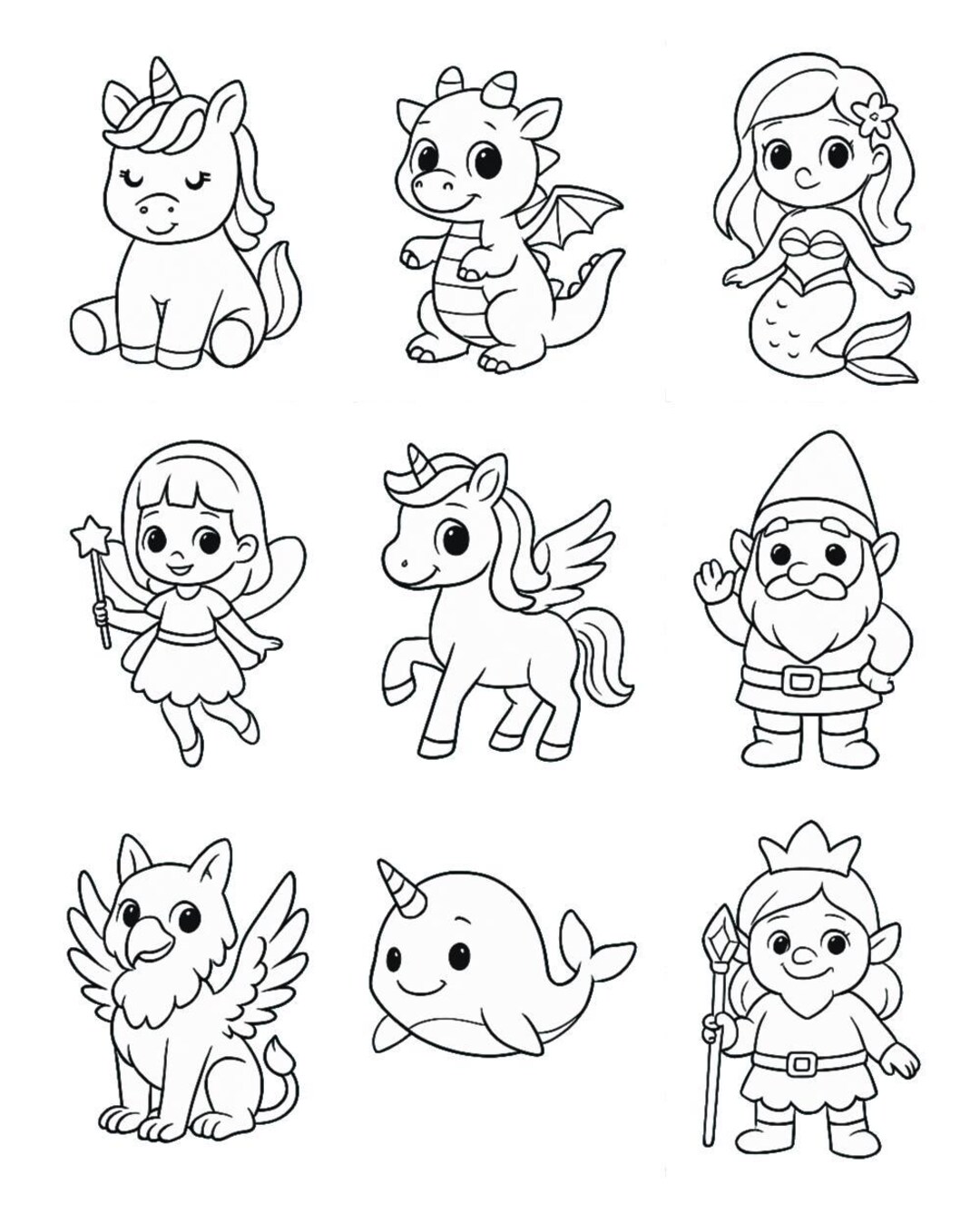Magical Creatures Coloring Pages for Kids | Unicorn Dragon Mermaid ...