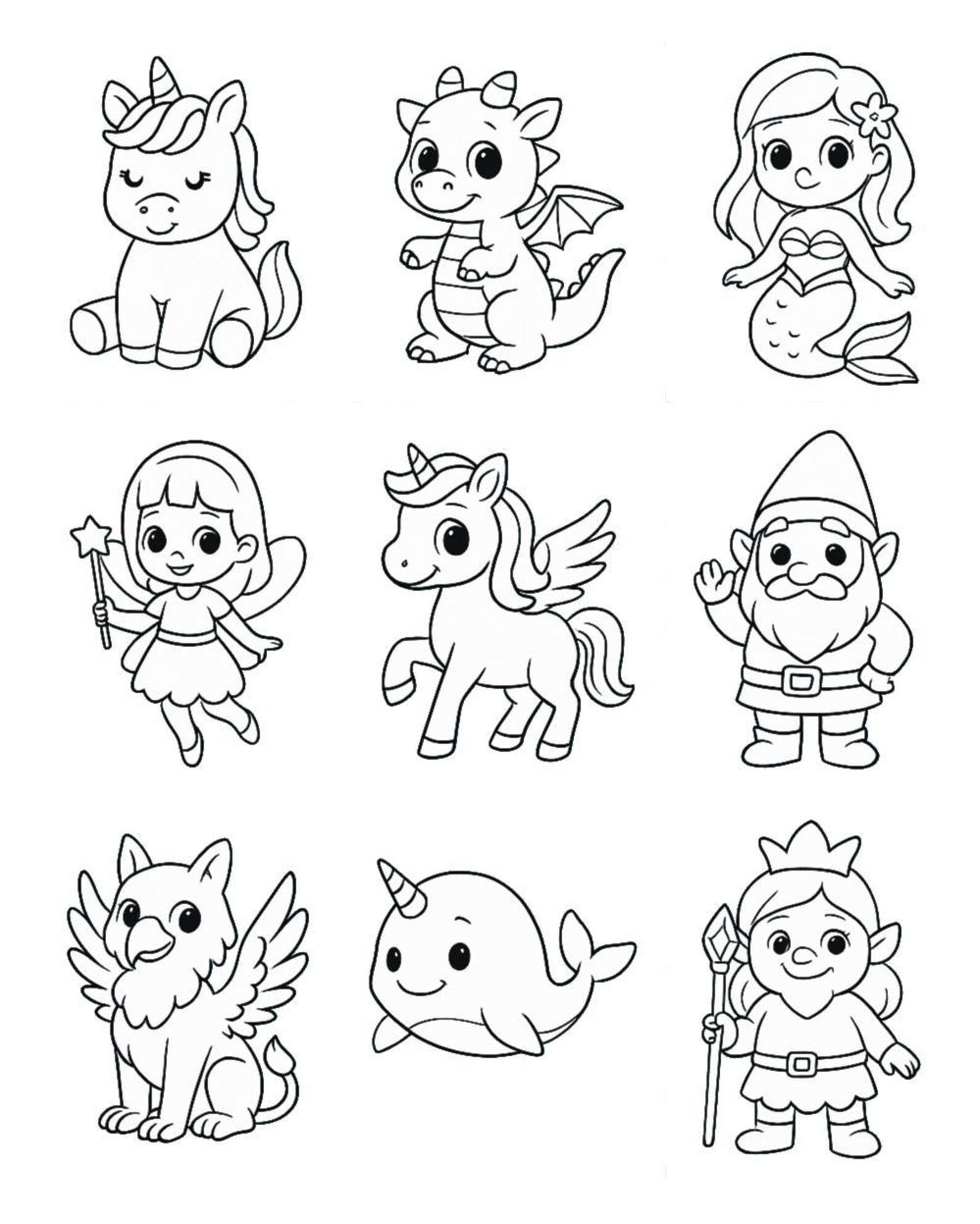 Magical Creatures Coloring Pages for Kids | Unicorn Dragon Mermaid ...