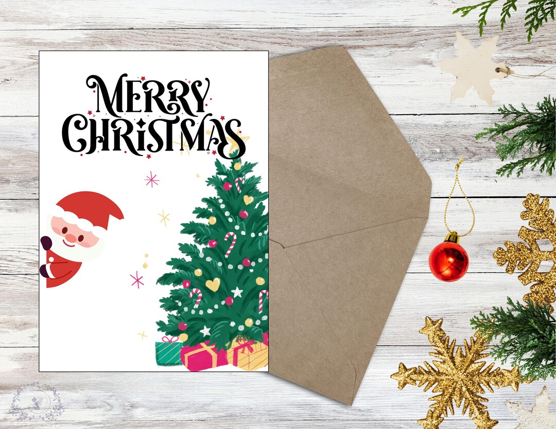 Merry Christmas Peaking Santa| Printable Christmas/holiday Card ...