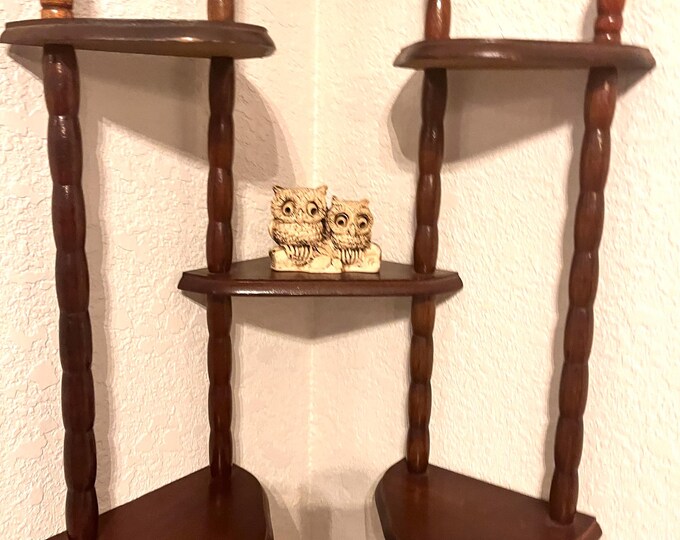 Vintage Mid Century MCM Wood Spindle 7 Tier Corner Shelf/wall Hanging ...