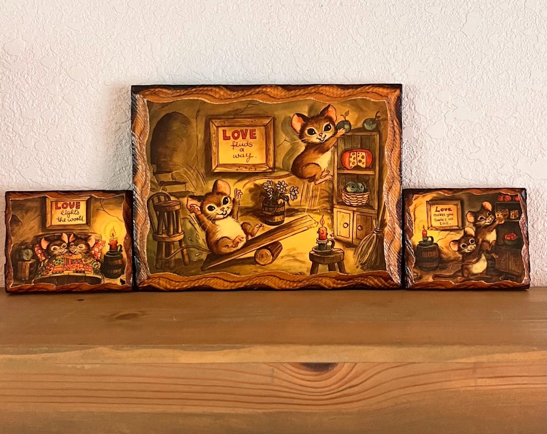 Vintage 1970's W.m.otto Wooden Mice Plaque Set, Wall Art, Wall Hangings ...