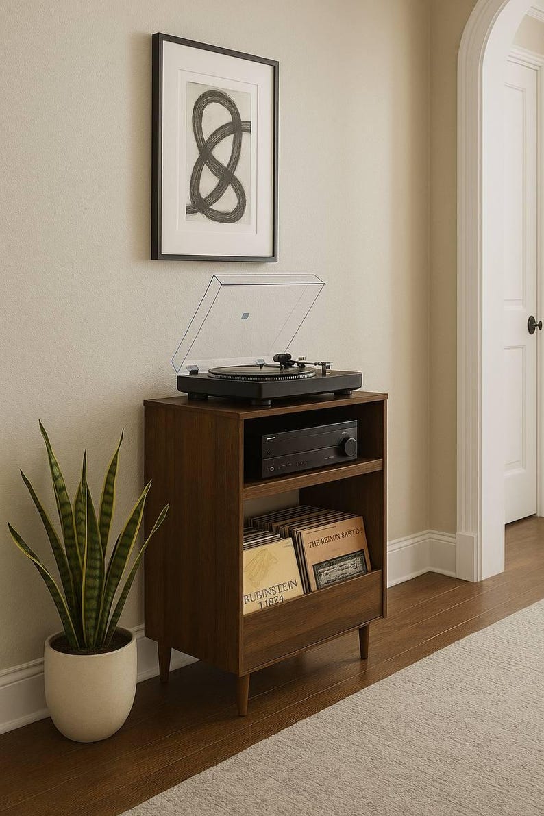 Medya Cabinet - Record Player Stand, Vinyl Storage Cabinet, Wooden ...
