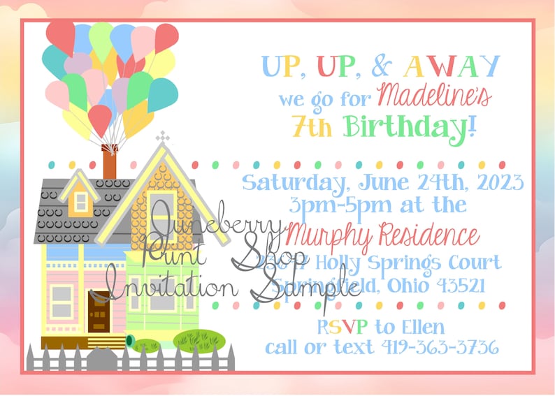 Editable up Movie Invitation, up Movie Party, up Party Invites, up ...