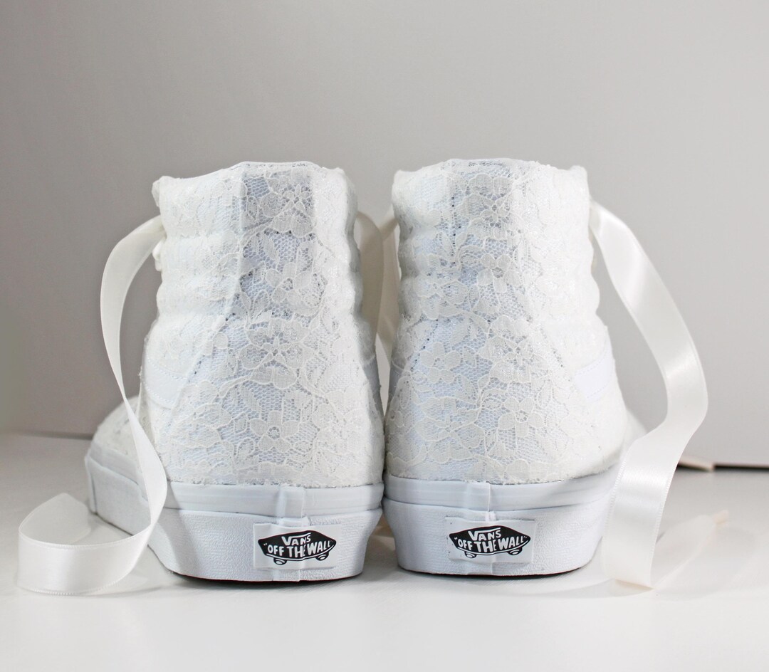Ivory Lace Bridal Vans Sk8-hi, Garden Wedding Sneakers, Custom High Top ...
