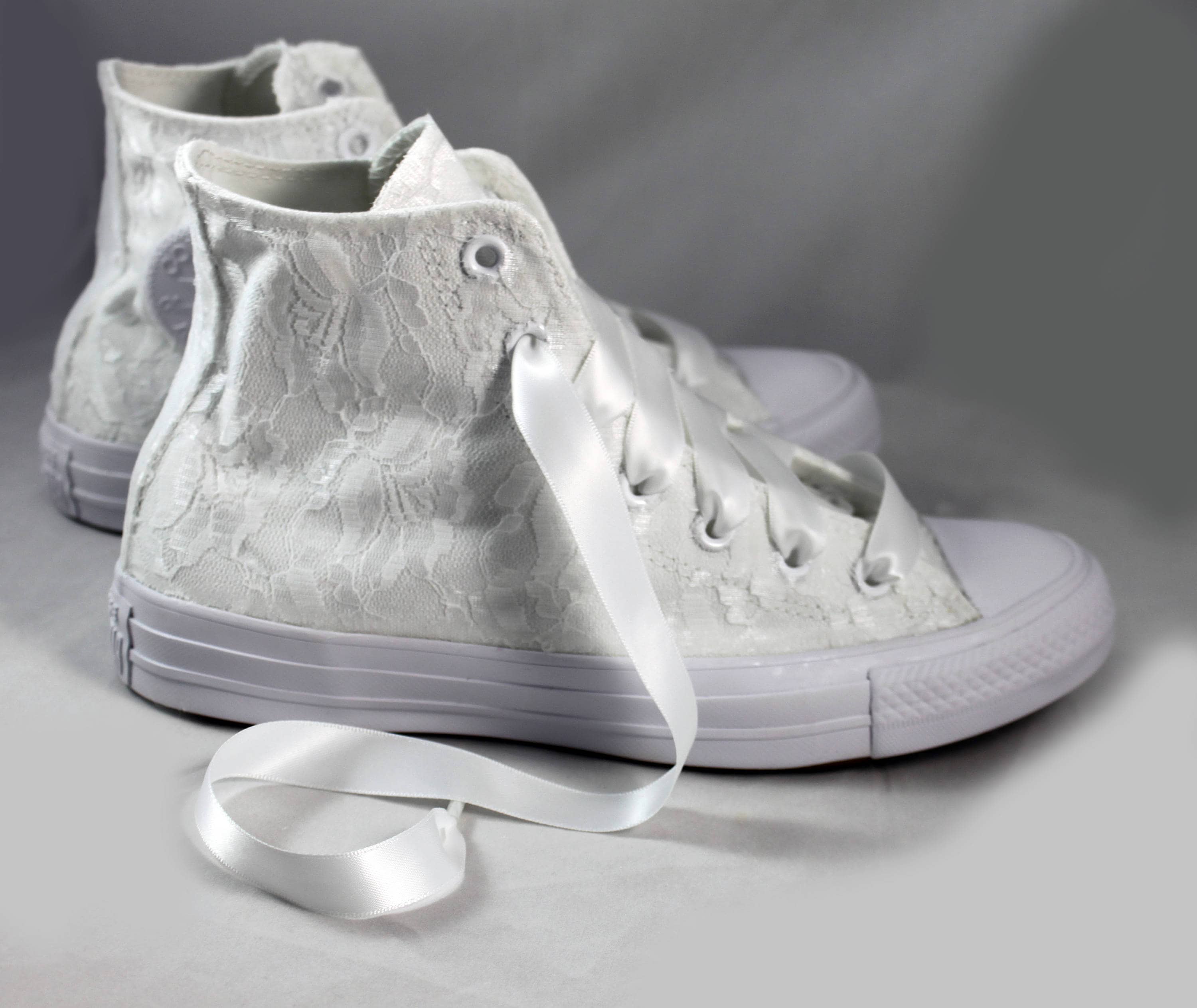 Custom Ivory Lace High Top Converses for Kristina --Bridal Converses ...