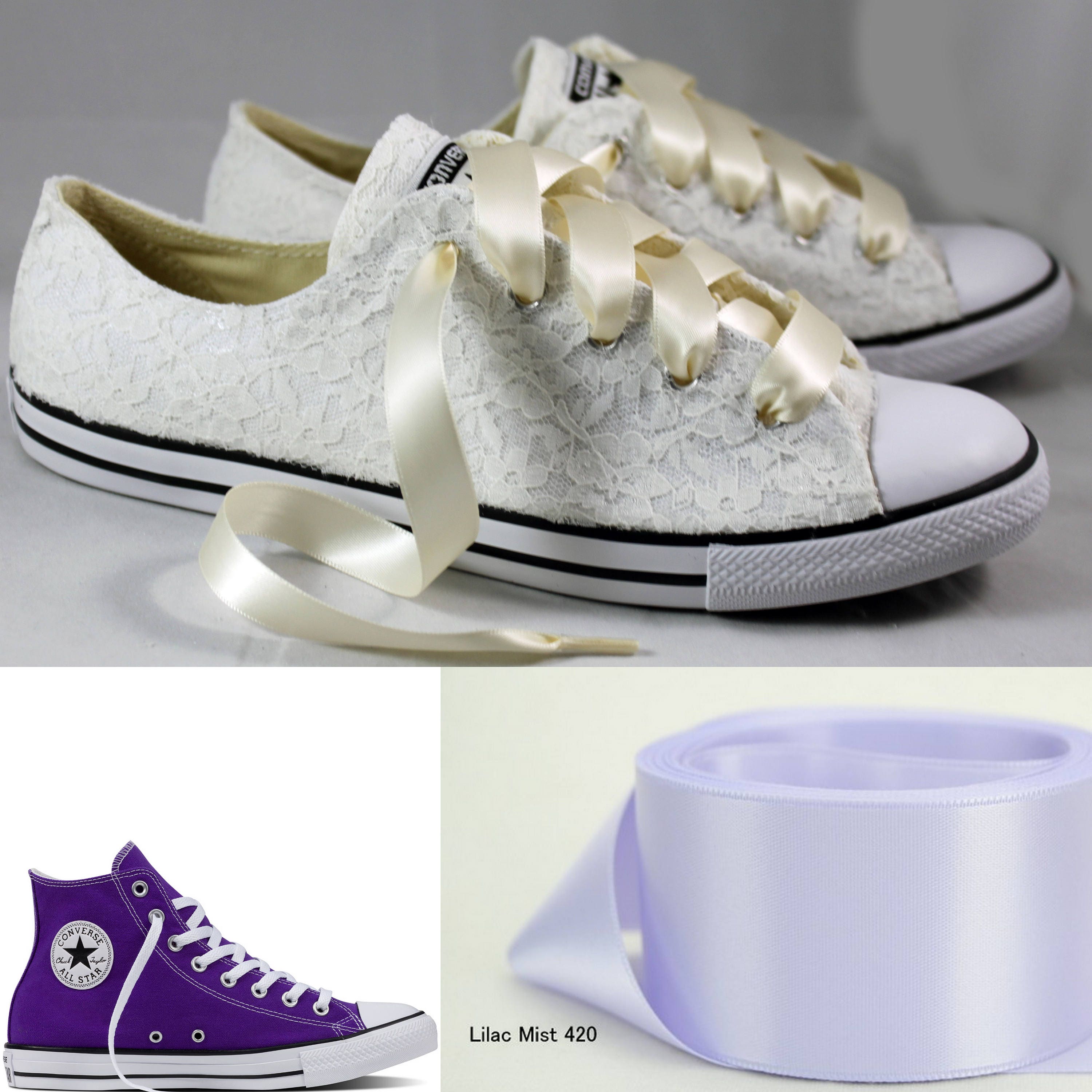 Lace High Top Purple Converses For Emily--Bridal Converses -- Wedding ...