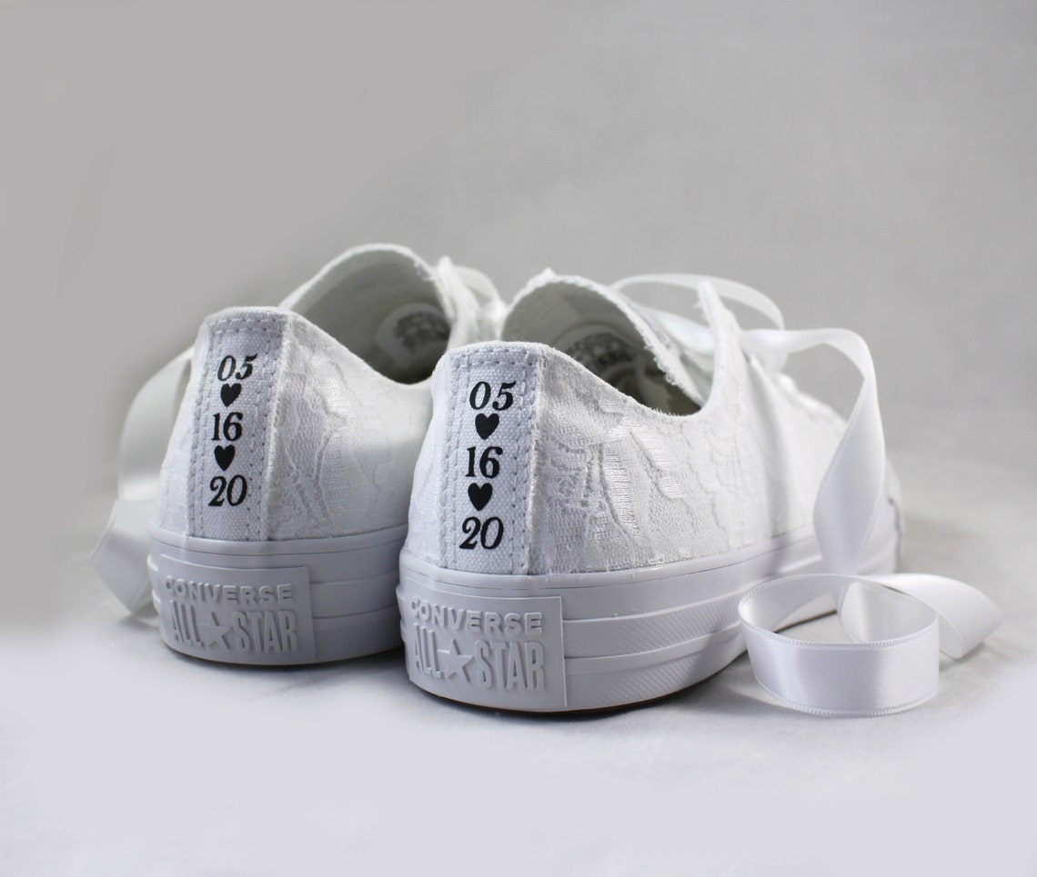 White Lace Wedding Converse Custom Text white Lace Bridal | Etsy