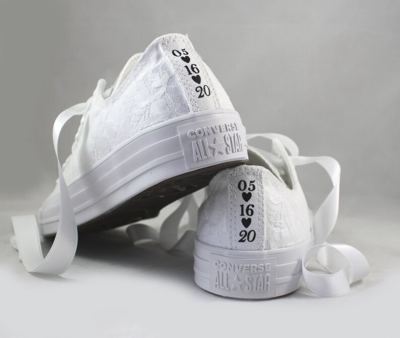 White Lace Wedding Converse Custom Text white Lace Bridal | Etsy