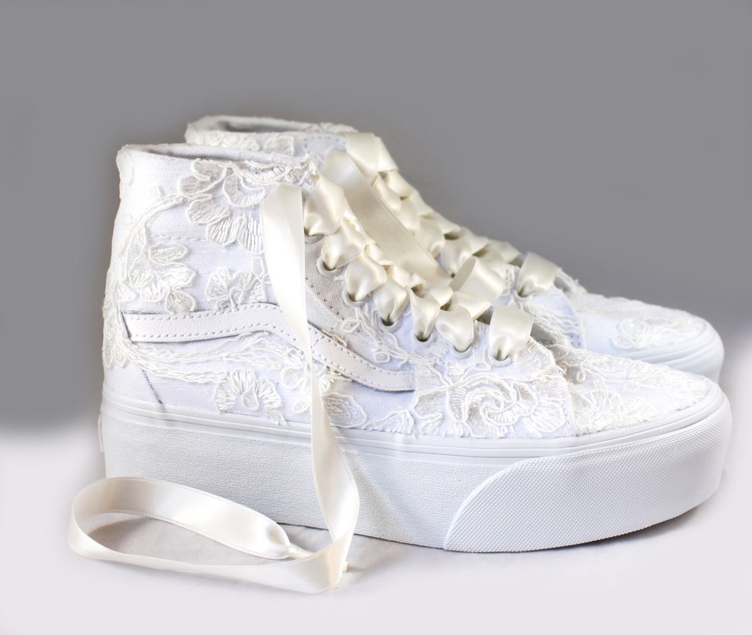Ivory Lace SK8-HI Tapered Stackform With Floral Lace --lace Platform ...