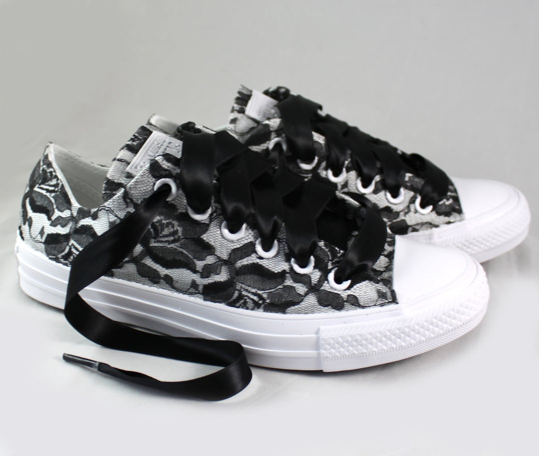 Black Lace Low Top Converses --black and White Bridal Converses -dark ...