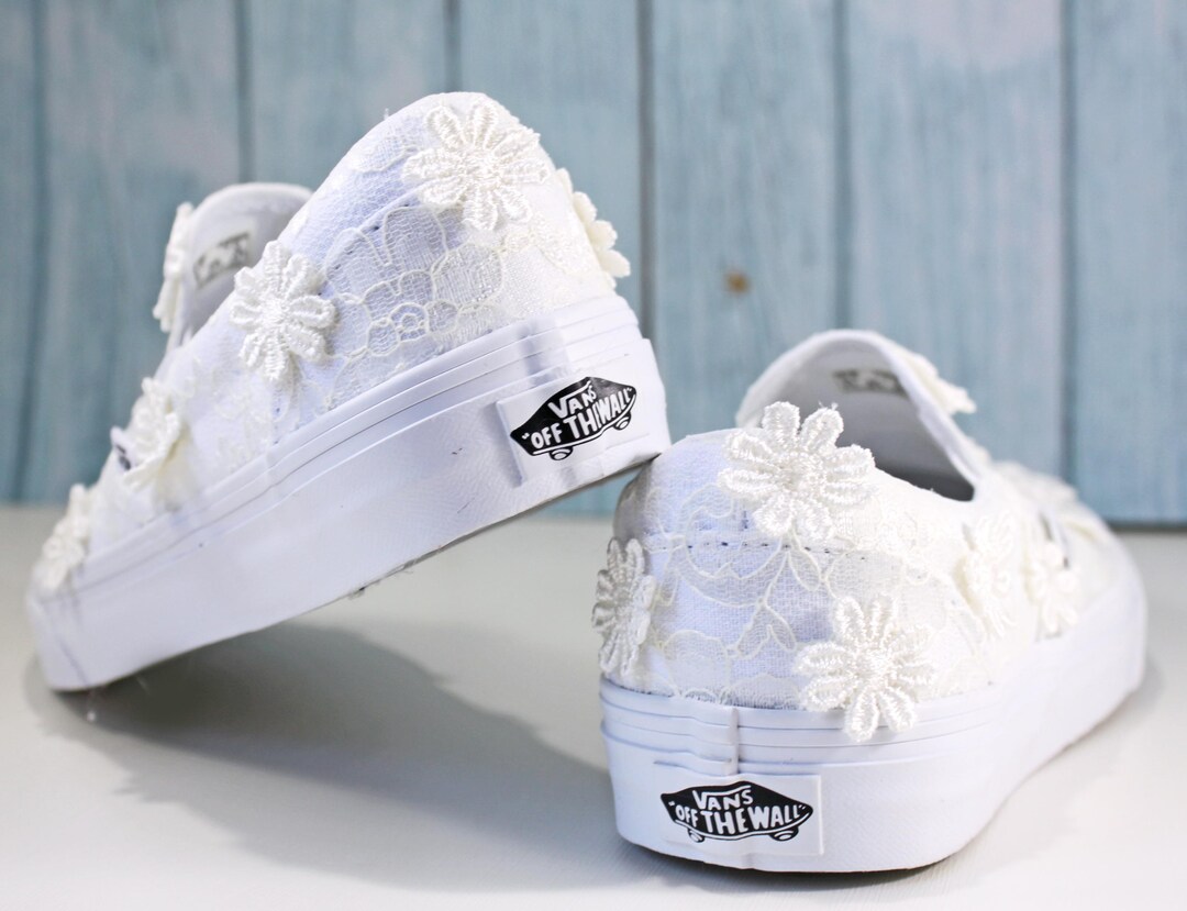 3D Lace Bridal Vans: Ivory Wedding Slip-on Sneakers - Etsy