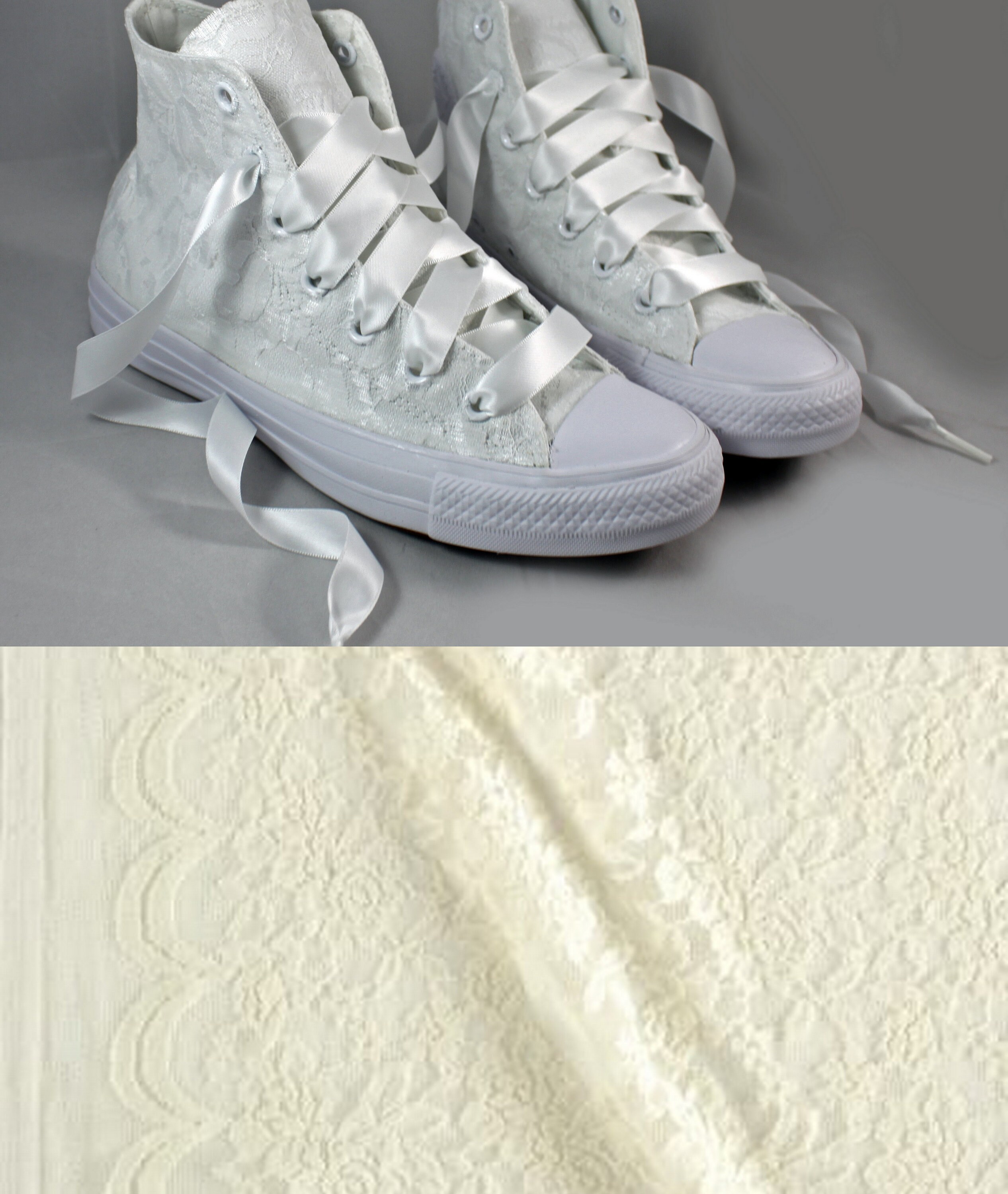 Custom Ivory Lace High Top Converses for Kristina --Bridal Converses ...