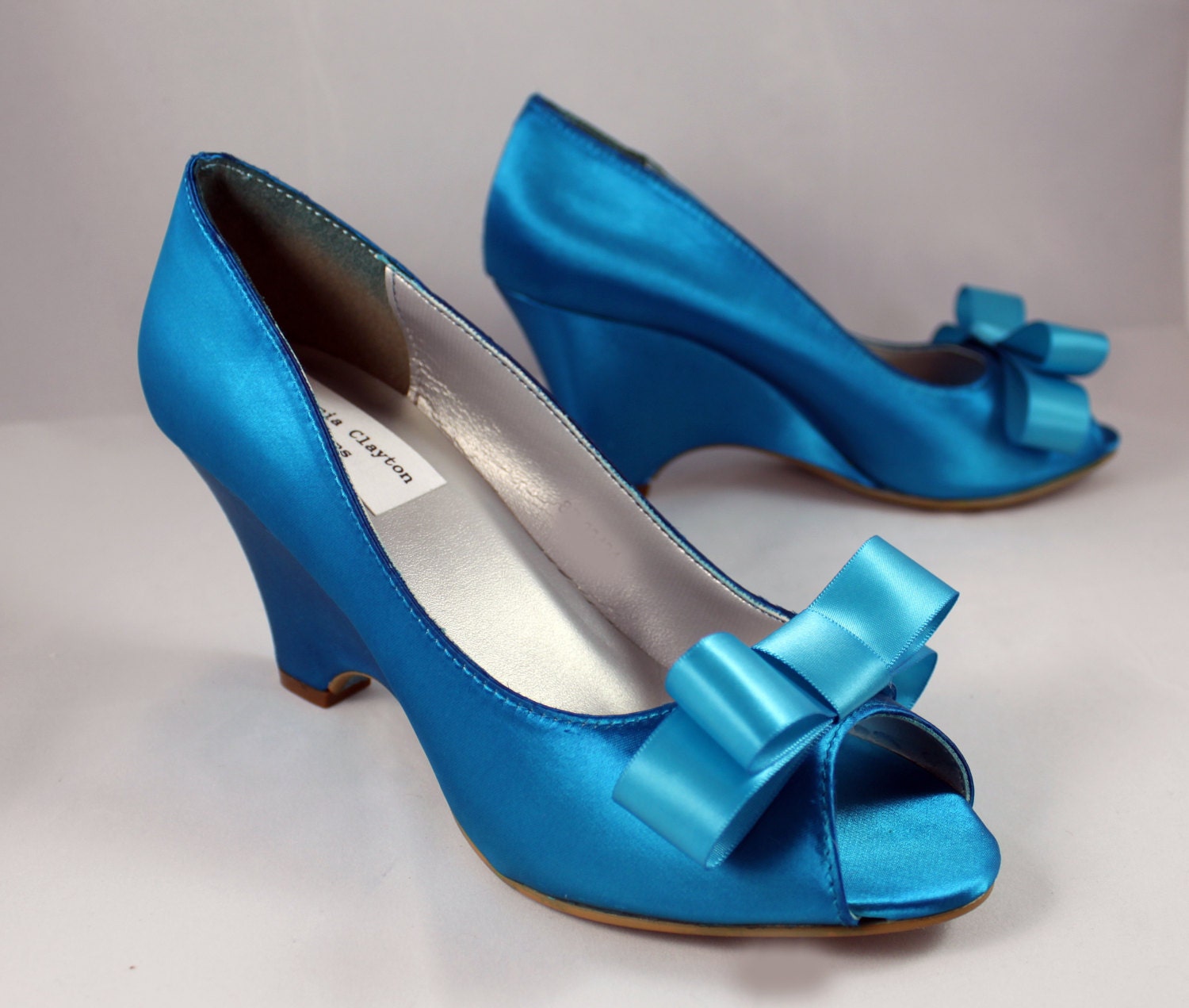 Blue Bow Wedding Wedges - Size 8 Sale