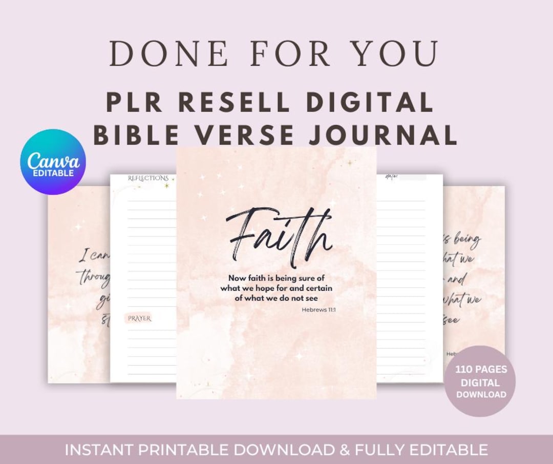 PLR Digital FAITH Bible Verse Journal With Canva Editable Prayer ...