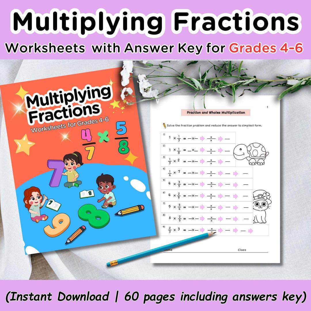 Multiplying Fractions Worksheets With Answer Key: Grades 4-6 (PDF) - Etsy