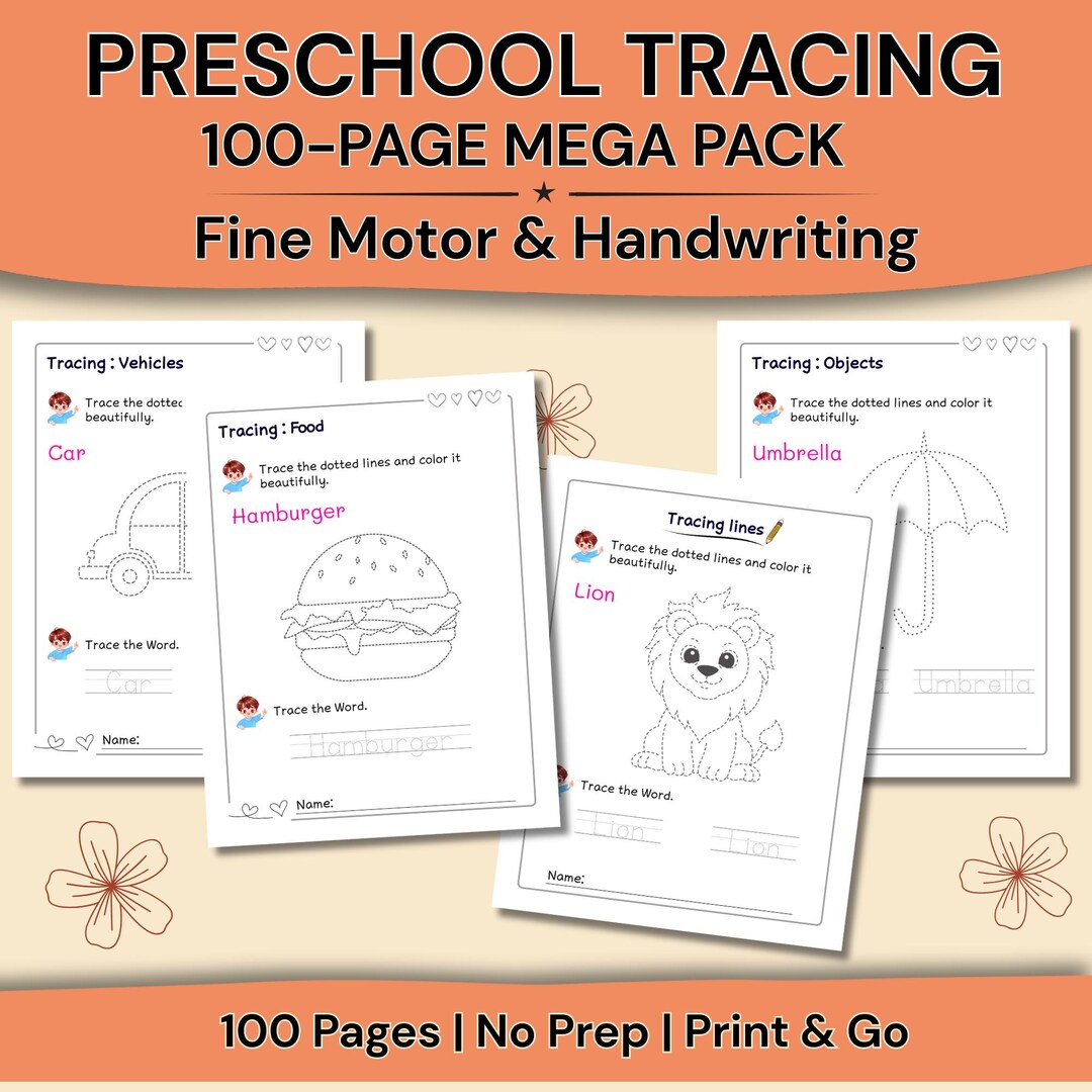 Preschool Tracing Worksheets Mega Pack | 100 Pages Fine Motor ...