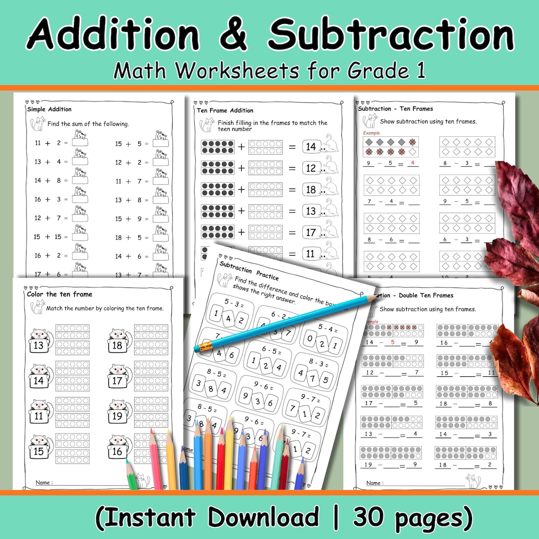 Addition - Subtraction Worksheets for 1st Grade | Adding & Subtracting ...