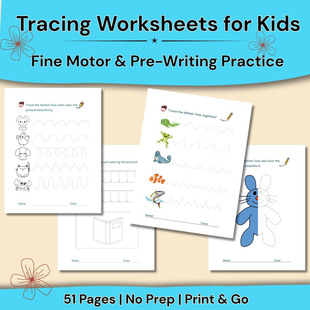 Tracing Worksheets for Kids – Fine Motor & Pre-writing Practice (50 ...