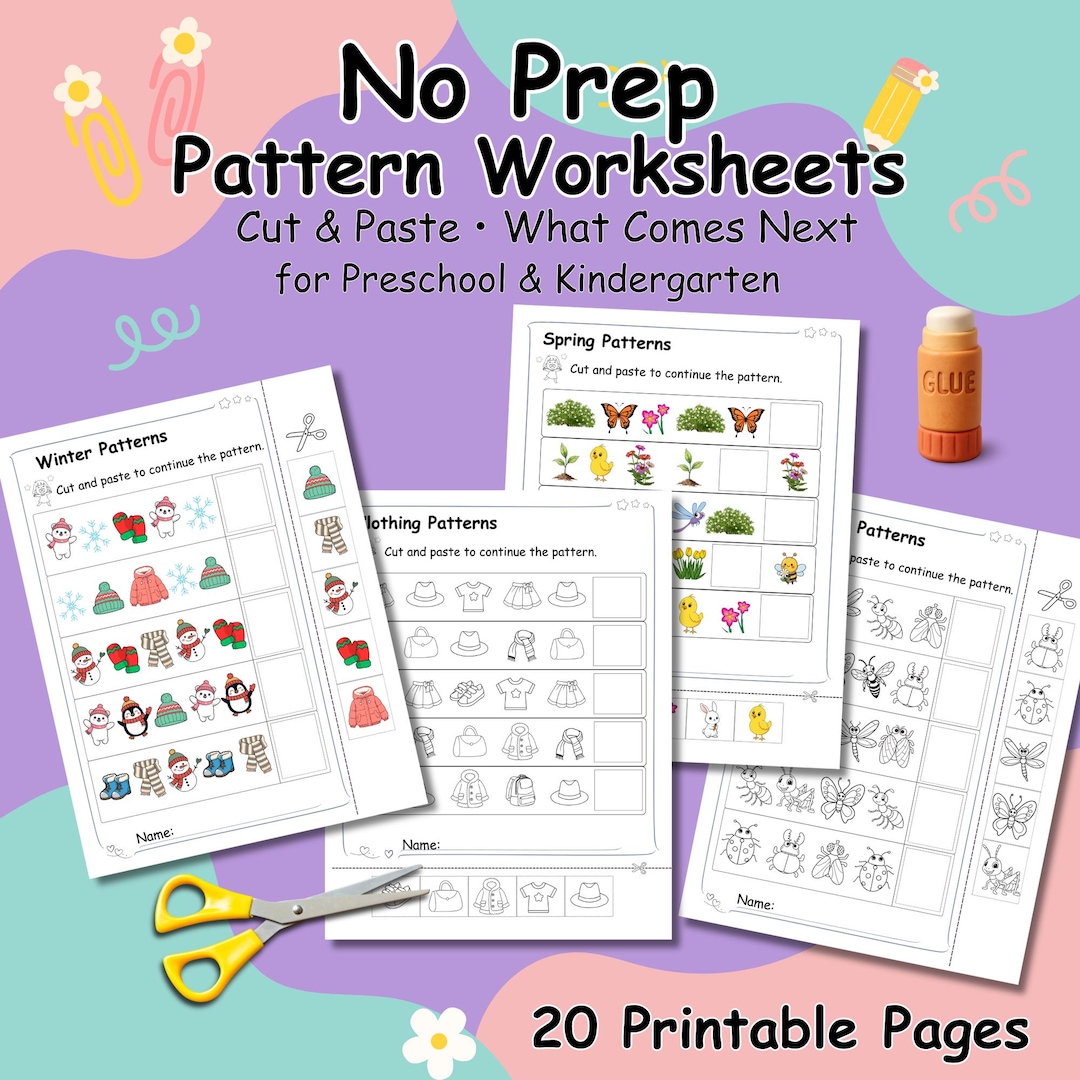 No-prep Pattern Worksheets | Cut and Paste & What Comes Next Activities ...