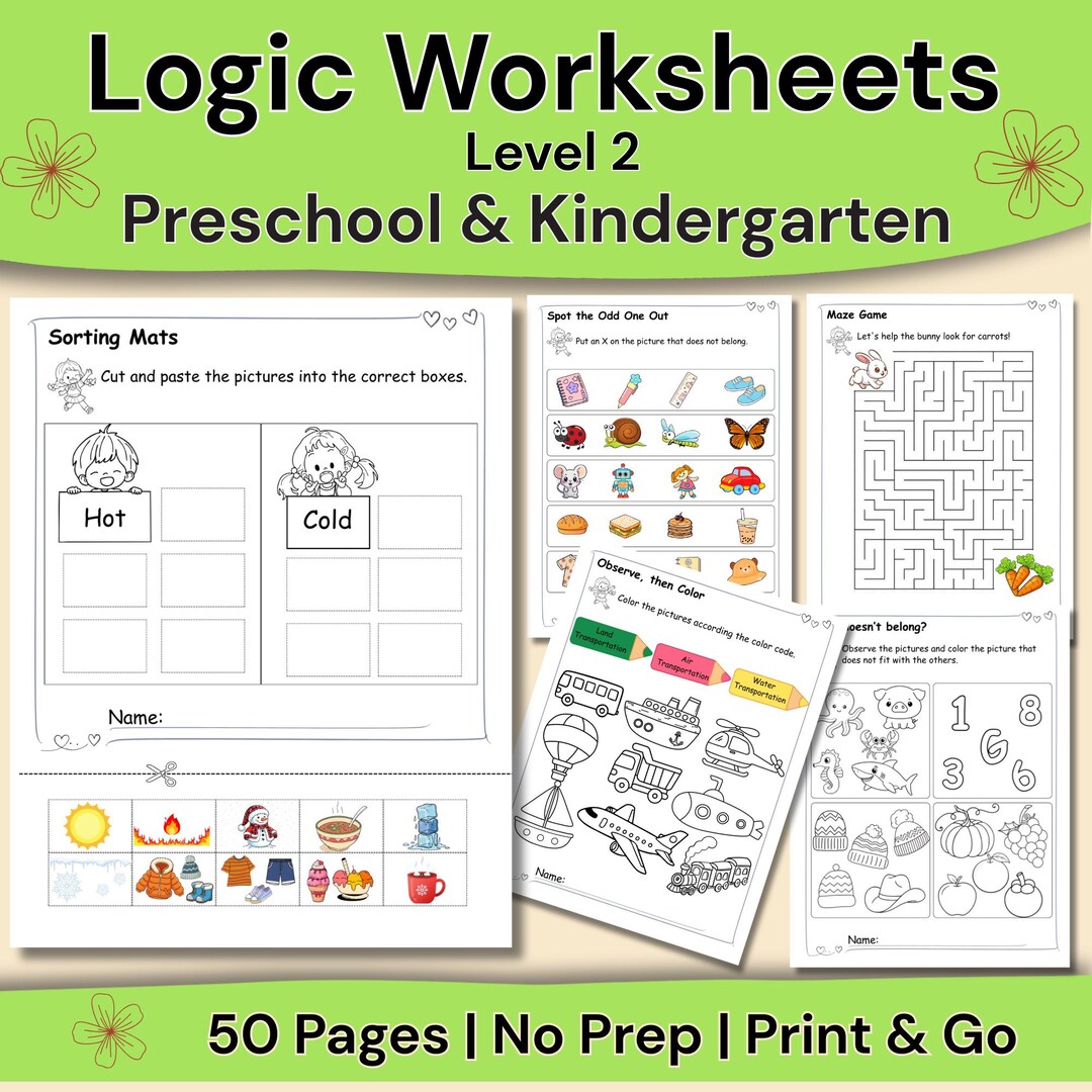 Logic Worksheets PDF for Kids | Sorting Matching Patterns Activities ...