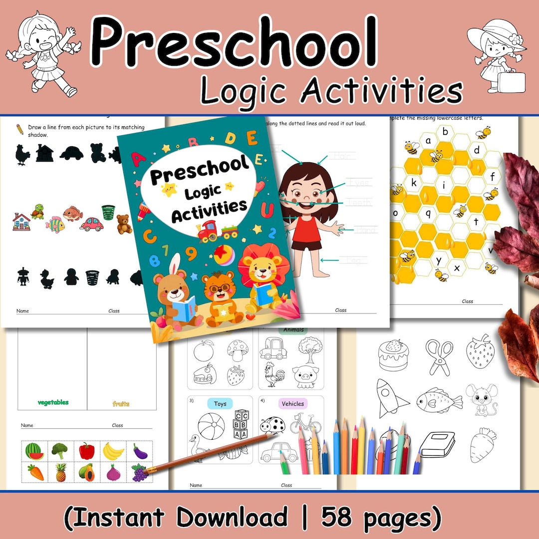 Preschool Learning Worksheets: Alphabet, Numbers, Tracing (58 Pages ...