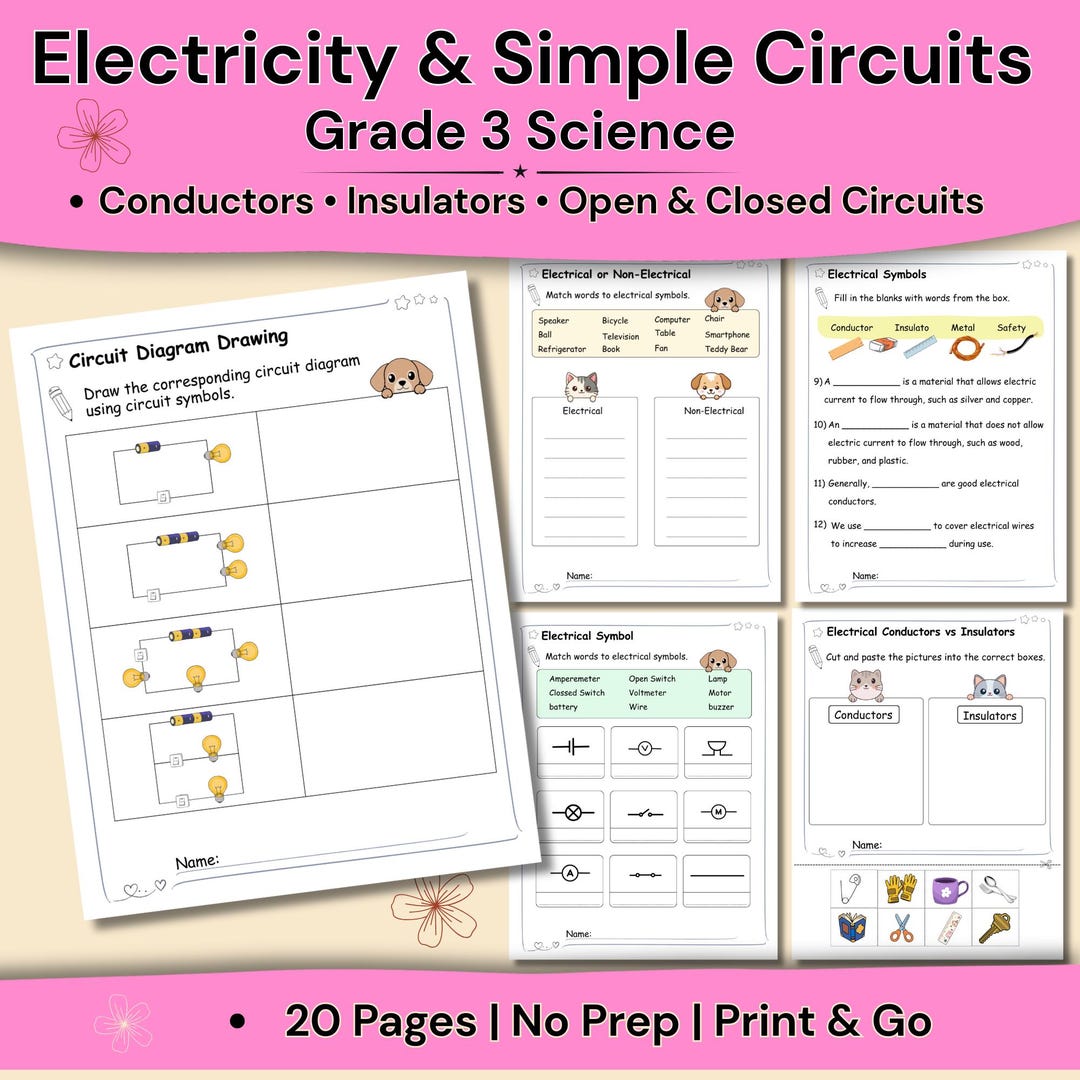 Electricity & Simple Circuits Worksheets | Grade 3 Science | Conductors ...