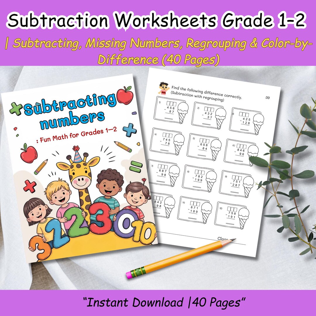 Subtraction Worksheets Grade 1–2 | Subtracting, Missing Numbers ...