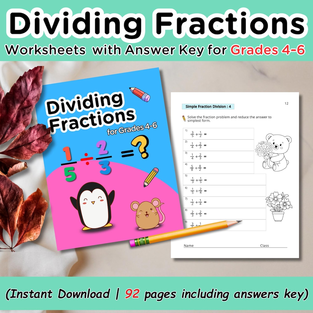 Dividing Fractions Worksheets Grades 4-6: Math Practice (printable PDF ...