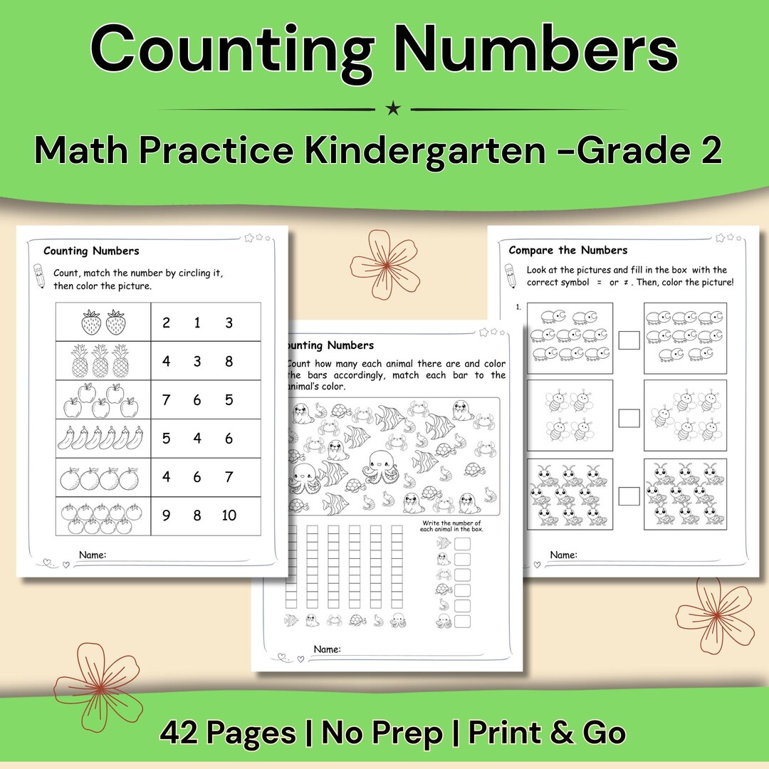 Counting Numbers Worksheets | Math Practice K–2 | 42 Pages No Prep - Etsy