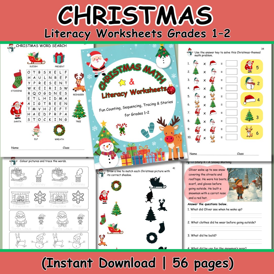 Christmas Literacy & Math Worksheets for Grades 1–2 | December ...
