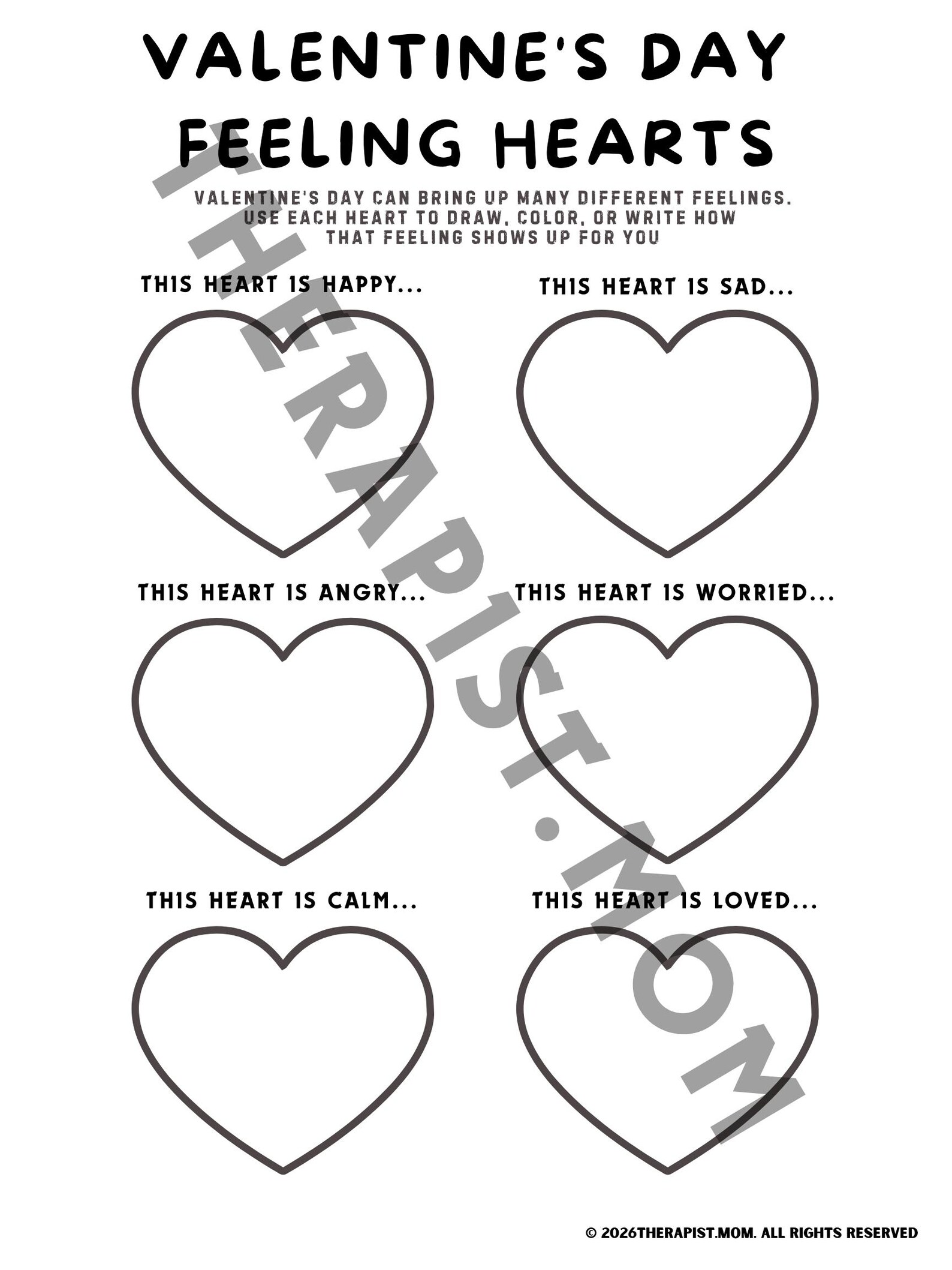 Valentine’s Day Feelings Worksheet | SEL Emotional Check-in | Therapy ...