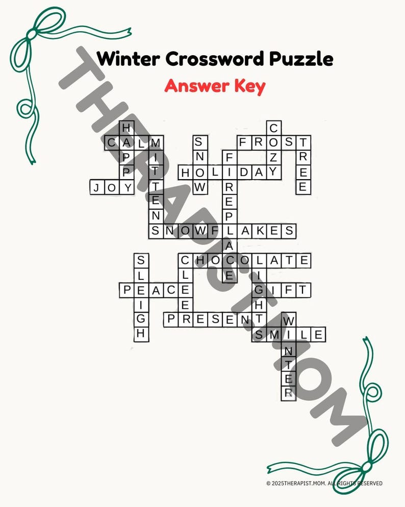 Winter Crossword Puzzle • Printable Activity • Word Bank + Answer Key ...