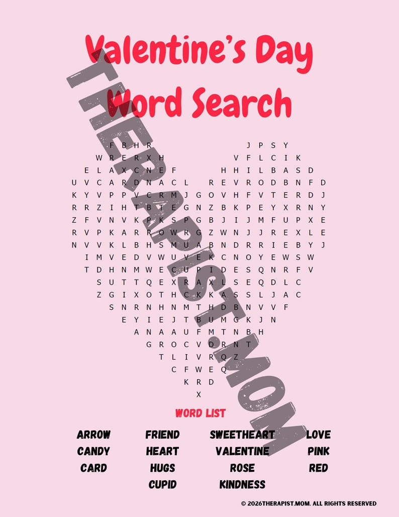 Valentine’s Day Word Search for Kids | Valentine Printable Worksheet ...