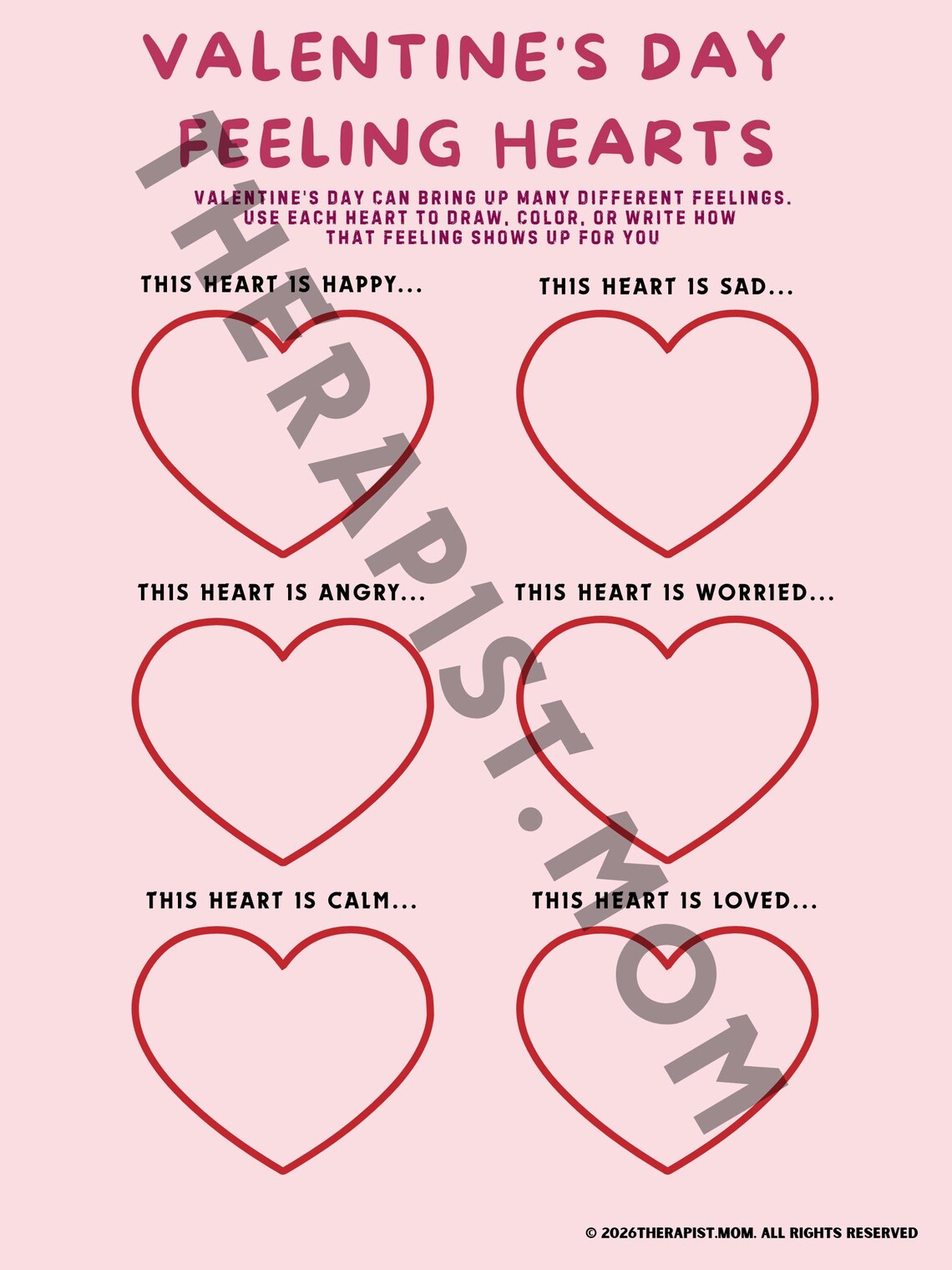Valentine’s Day Feelings Worksheet | SEL Emotional Check-in | Therapy ...